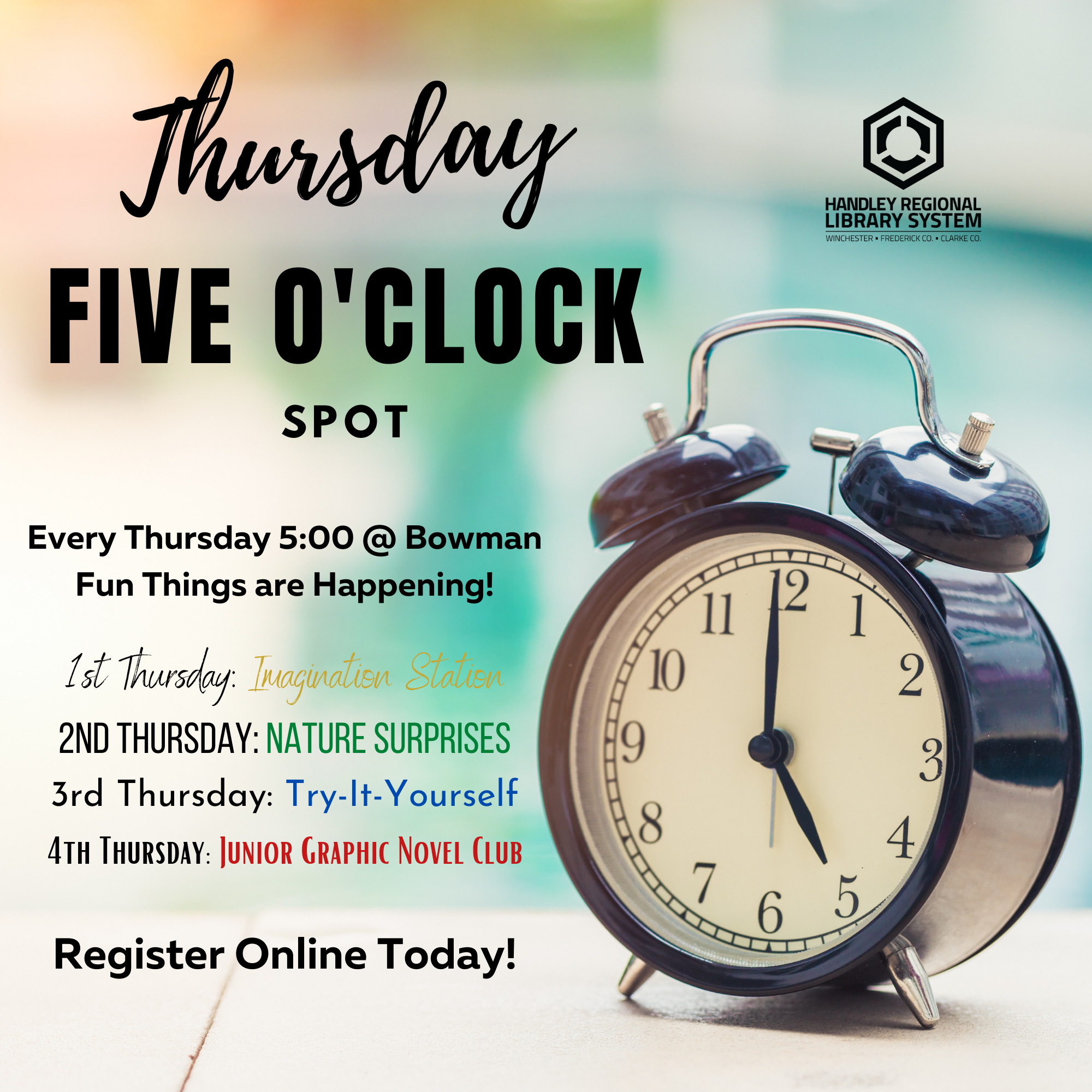 Thursday Five O'Clock Spot- Katy Eckstein | Handley Regional Library System
